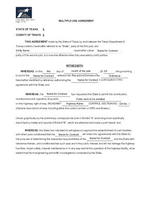 Fillable Online PDF Multiple Use Agreement - Texas Department of ...