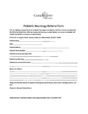 Fillable Online Pediatric Neurology Outside Referral Form. Pediatric ...