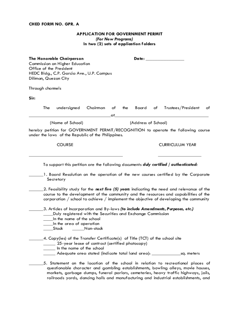 Fillable Online Ched Form No Gpr A Commission On Higher Education