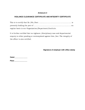 Fillable Online Annexure 2 VIGILANCE CLEARANCE CERTIFICATE AND ...