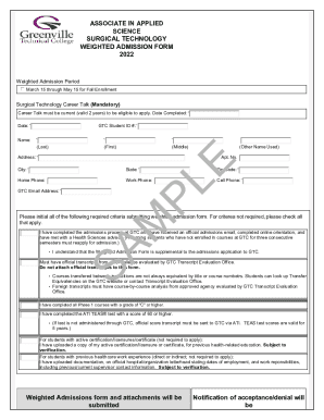 Fillable Online Surgical Tech sample weighted admissions form Fax Email ...