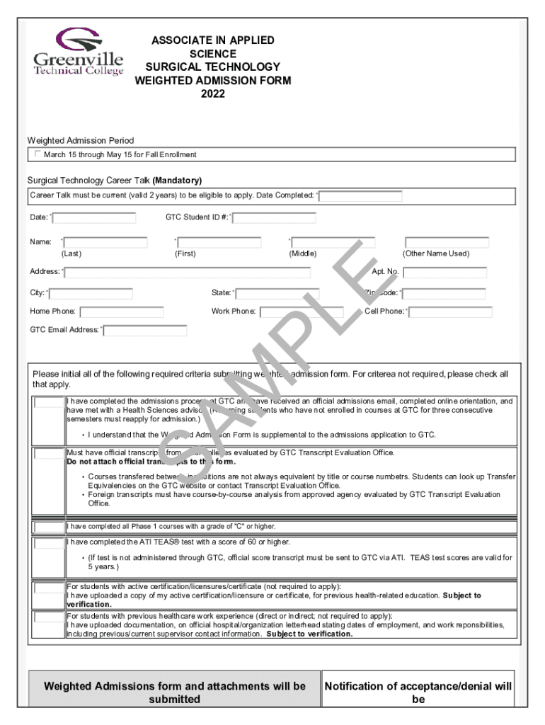 Fillable Online Surgical Tech sample weighted admissions form Fax Email Print - pdfFiller