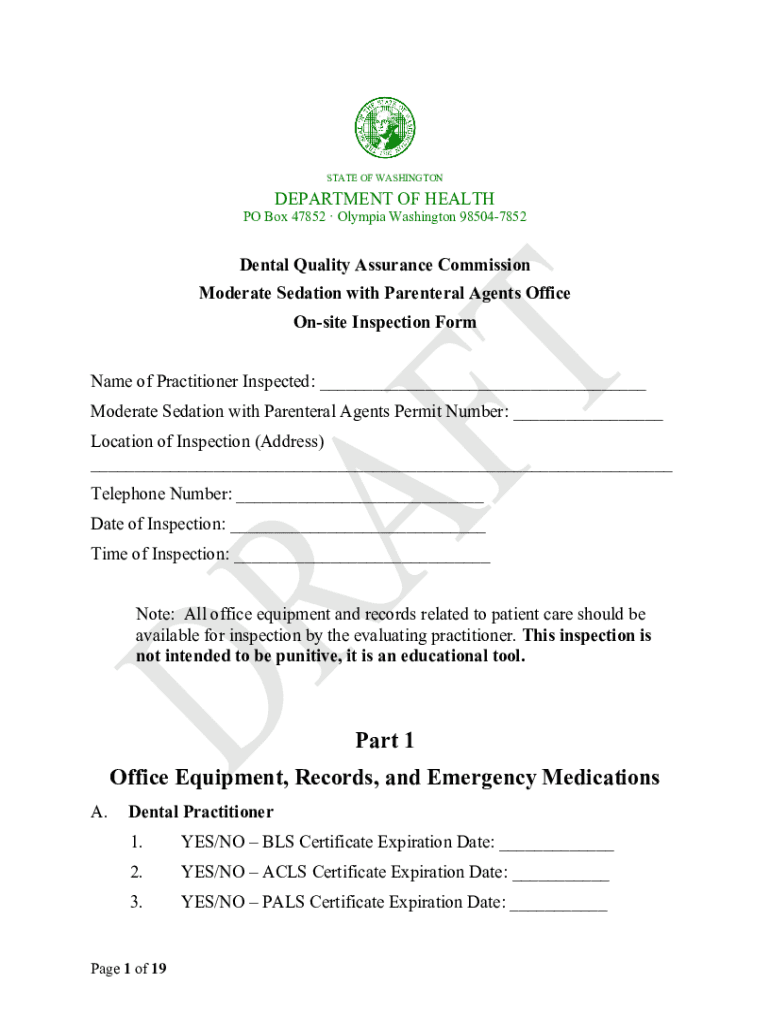 Fillable Online doh wa Onsite inspection form. Moderate sedation onsite form Fax Email Print ...