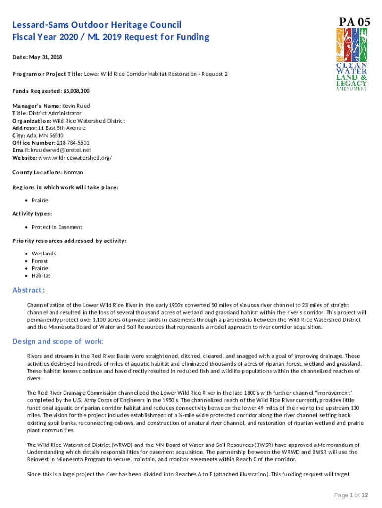 Fillable Online Lessard-Sams Outdoor Heritage Council Fiscal Year 2017 ...