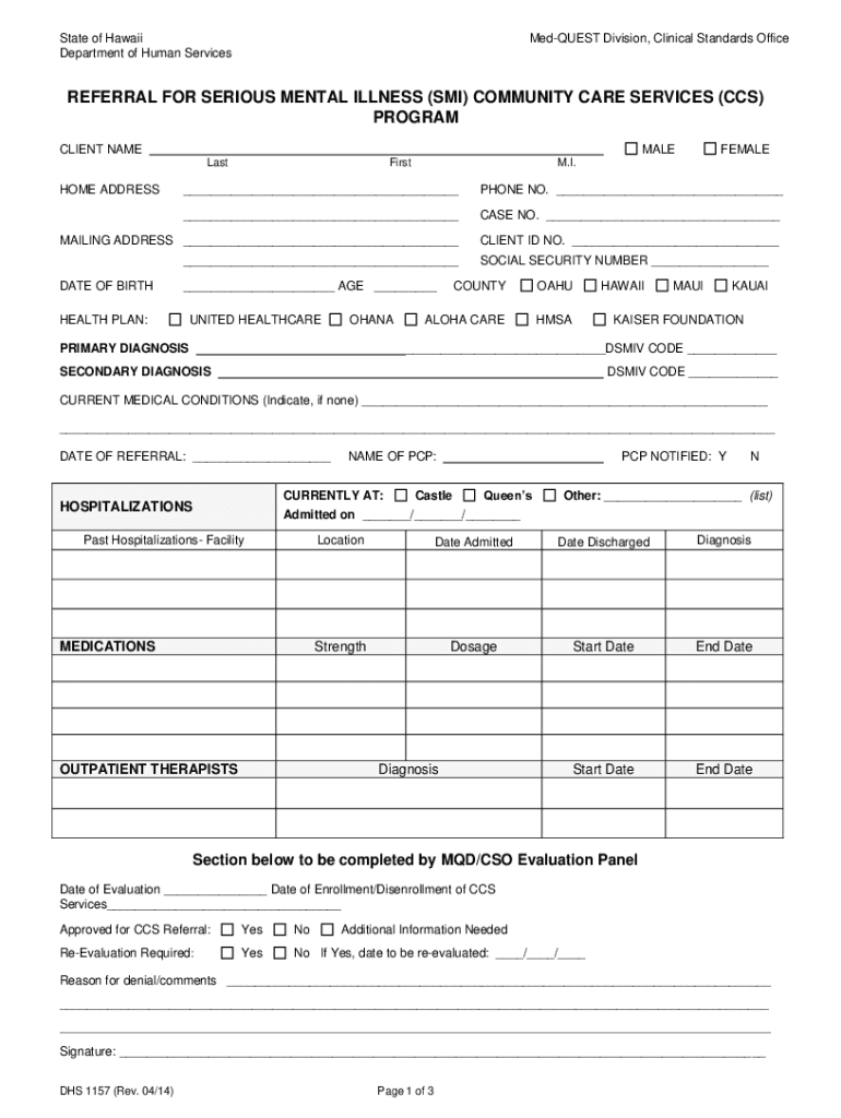 Fillable Online DHS 1157 Referral for Serious Mental Illness (SMI ...