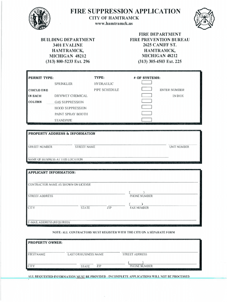 Fillable Online hamtramck.us05Fire-Suppression-ApplicationFire ...