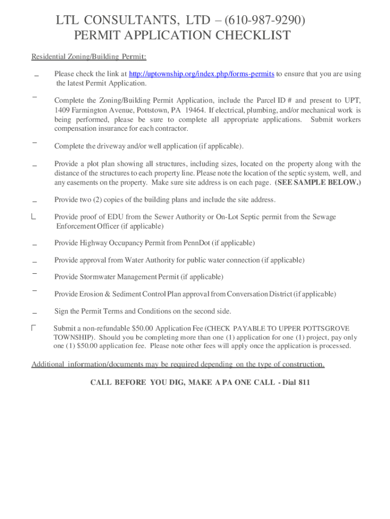 Fillable Online LTL CONSULTANTS, LTD (610-987-9290) PERMIT APPLICATION CHECKLIST Fax Email Print ...
