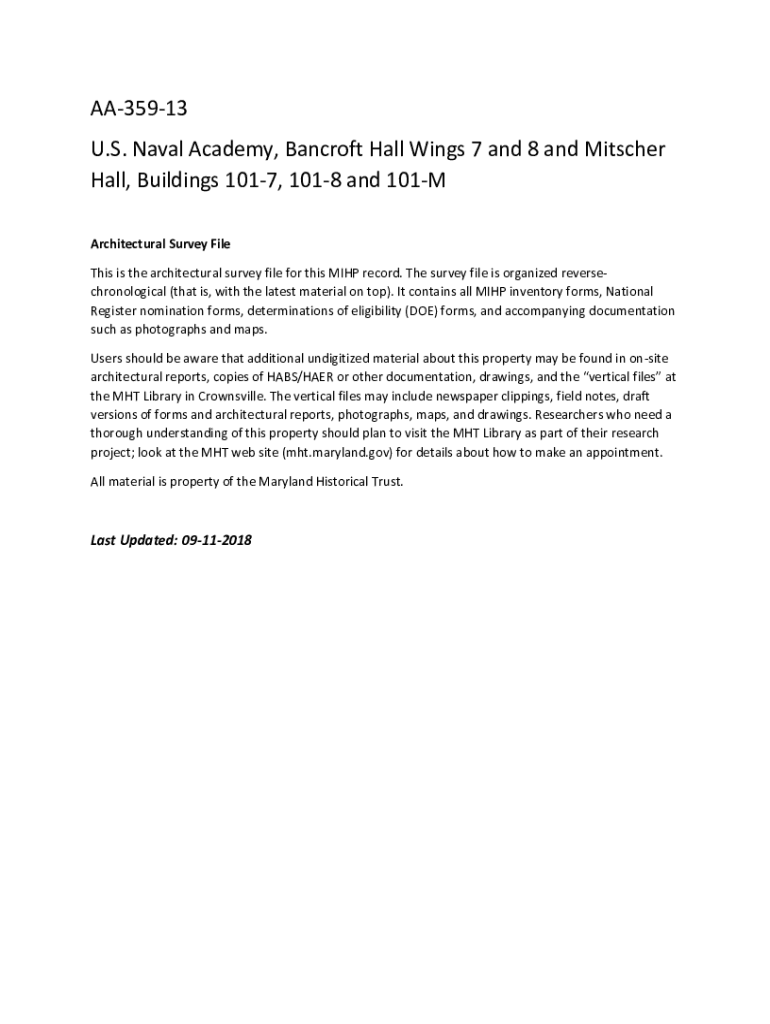Fillable Online mht maryland AA-359-13 U.S. Naval Academy, Bancroft ...