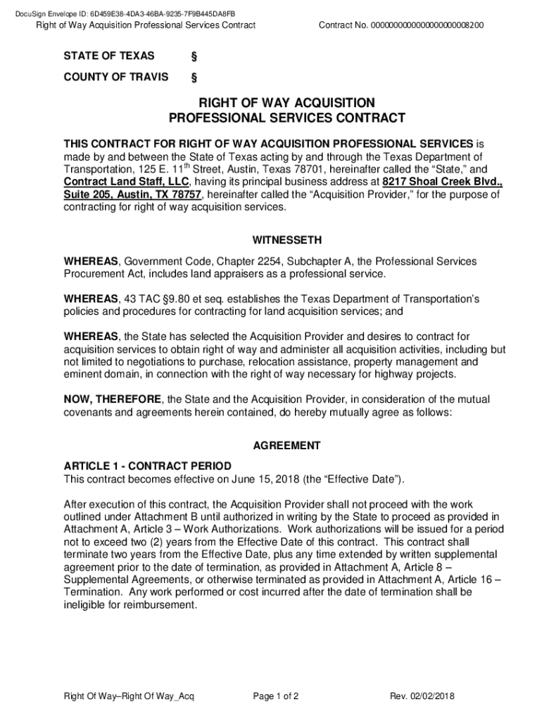 Fillable Online RIGHT OF WAY ACQUISITION PROFESSIONAL SERVICES CONTRACT ...