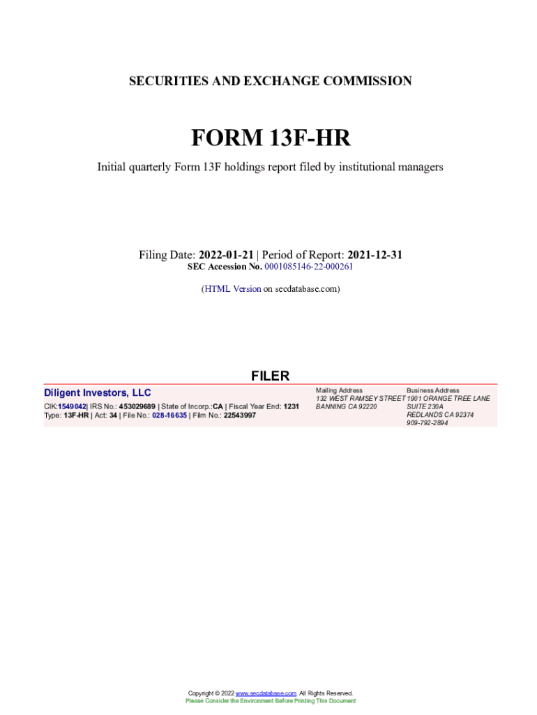 Fillable Online Diligent Investors, LLC Form 13F-HR Filed 2022-01-21 ...