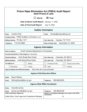 Fillable Online PREA Audit System - South Carolina Department of Corrections Fax Email Print ...