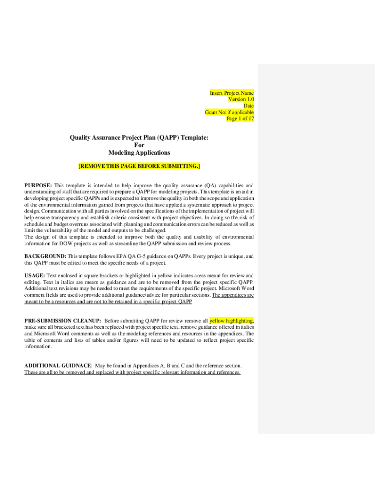 Fillable Online Quality Assurance Project Plan (QAPP) Template: For ...