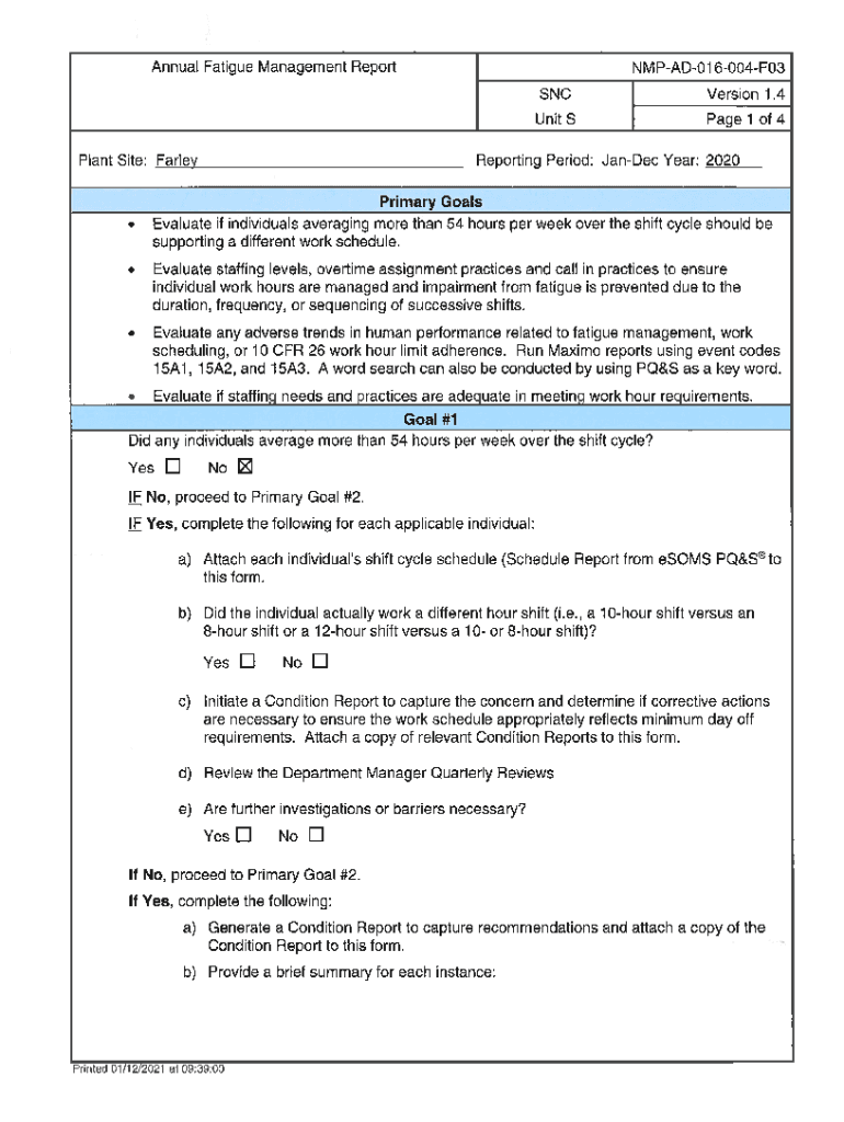 Fillable Online Farley 50-348, 50-364, Annual Fatigue Form for 2020 Fax ...