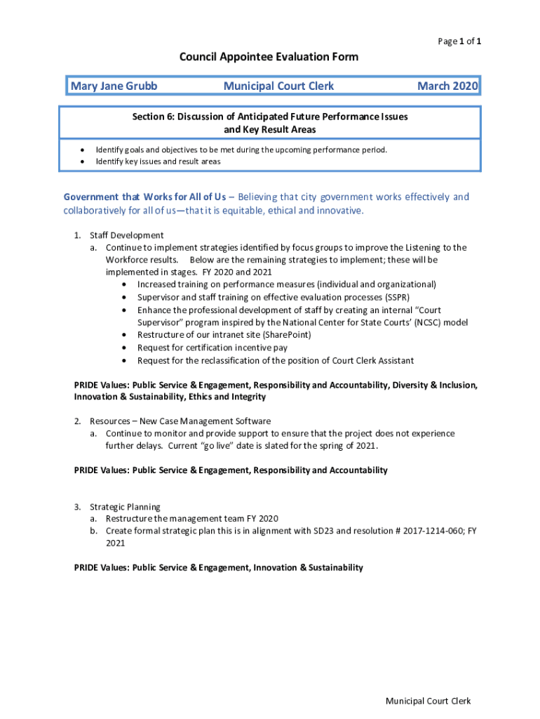 Fillable Online Council Appointee Evaluation Form Mary Jane Grubb ...