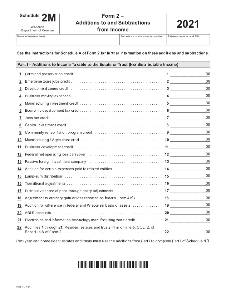 Fillable Online 2021 I-035 Wisconsin Schedule 2M, Form 2 - Additions to ...