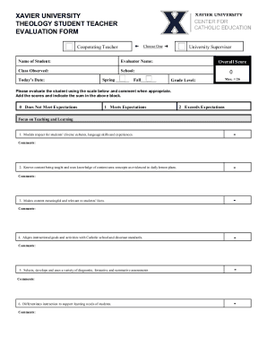 Fillable Online XAVIER UNIVERSITY THEOLOGY STUDENT TEACHER EVALUATION ...