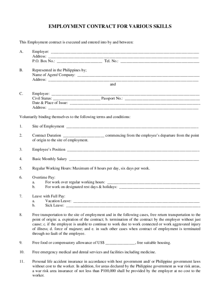 Fillable Online 27 Printable Employment Contract Template Forms ...