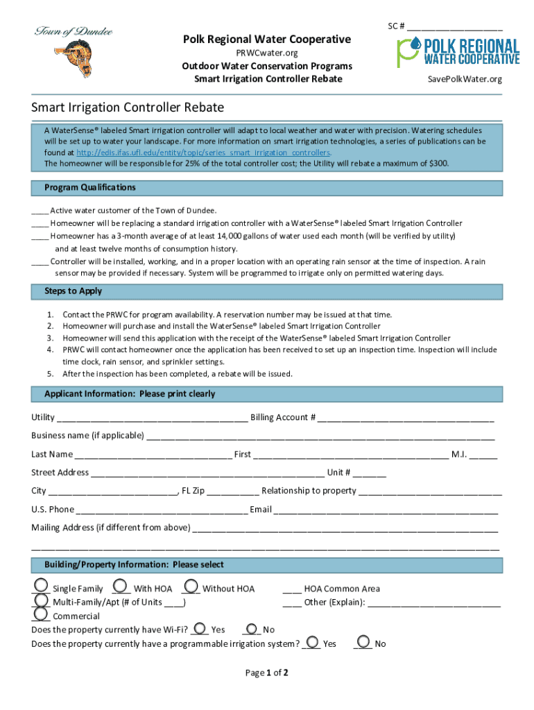 Fillable Online Smart Irrigation Controller Rebate Application. Smart Irrigation Controller ...