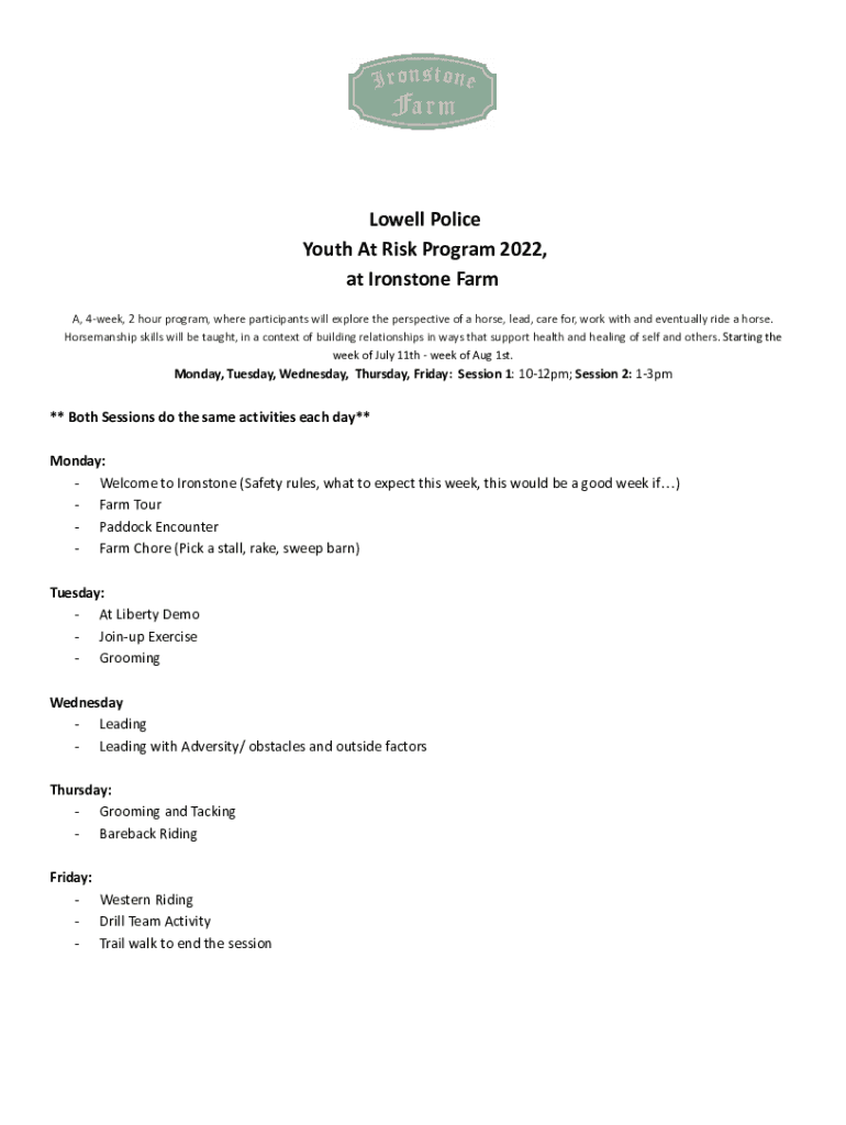 Fillable Online Lowell Police Youth At Risk Program 2022, at Ironstone ...
