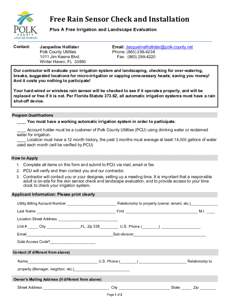 Fillable Online Free Rain Sensor Check and Installation Plus a free irrigation and ... Fax Email ...