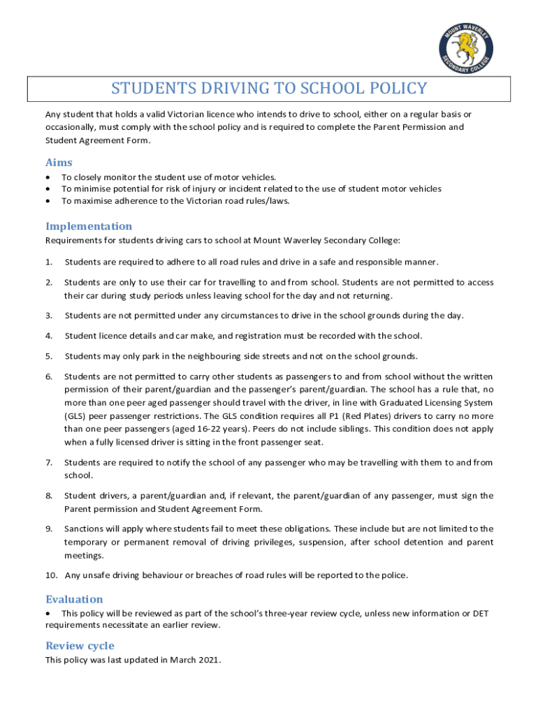 Fillable Online www.emeraldsc.vic.edu.ausiteassetsSTUDENTS DRIVING TO ...