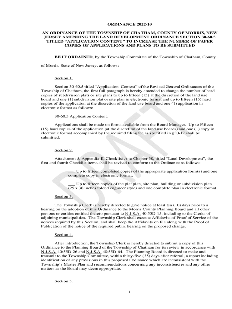 Fillable Online ORDINANCE 2021-07 AN ORDINANCE OF THE TOWNSHIP OF CHATHAM, COUNTY OF ... Fax ...