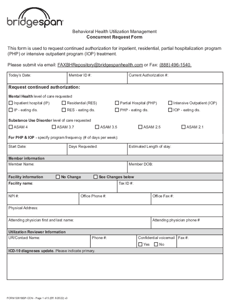Fillable Online 2022 BridgeSpan Health Behavioral Health Utilization ...