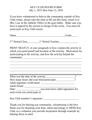 KEY CLUB HOURS Doc Template | pdfFiller