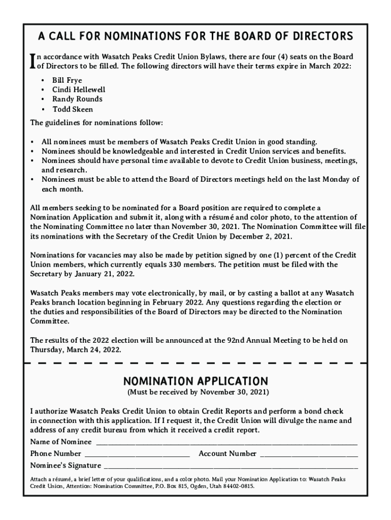 Fillable Online 2022 Call for Nomination Board Election Form Fax Email ...