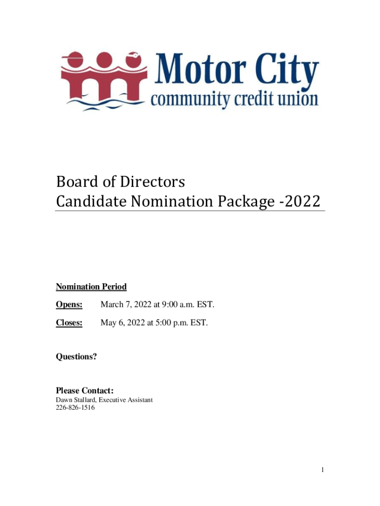 Fillable Online Board of Directors Candidate Nomination Package 2022 ...