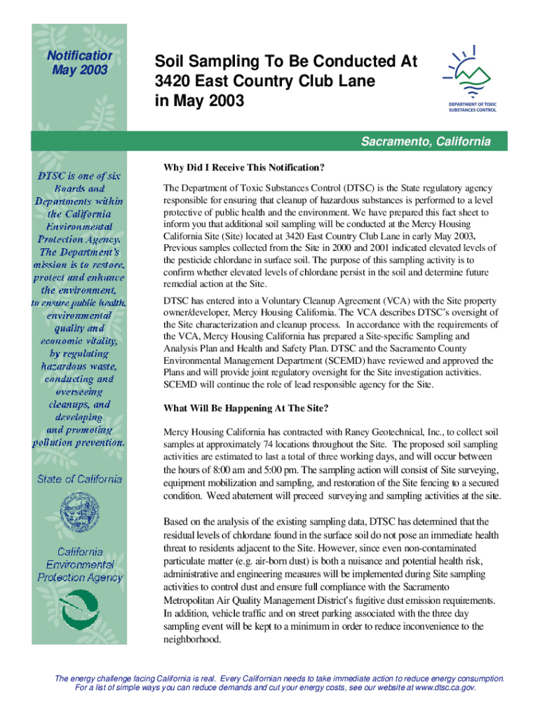 Fillable Online dtsc ca Soil Sampling to be Conducted at 3420 East Country Club Lane ... Fax ...