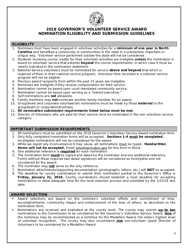 2018 Volunteer Service Awards Nomination Doc Template | pdfFiller