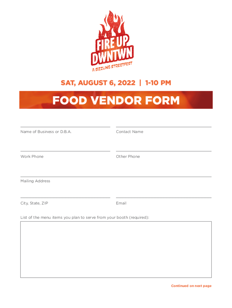 Fillable Online FOOD VENDOR FORM Fax Email Print - pdfFiller