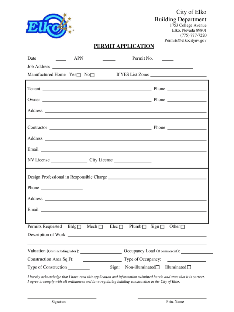 Fillable Online elkocity.comdepartmentsbuildingdepartmentWelcome to City of Elko, Nevada Fax ...