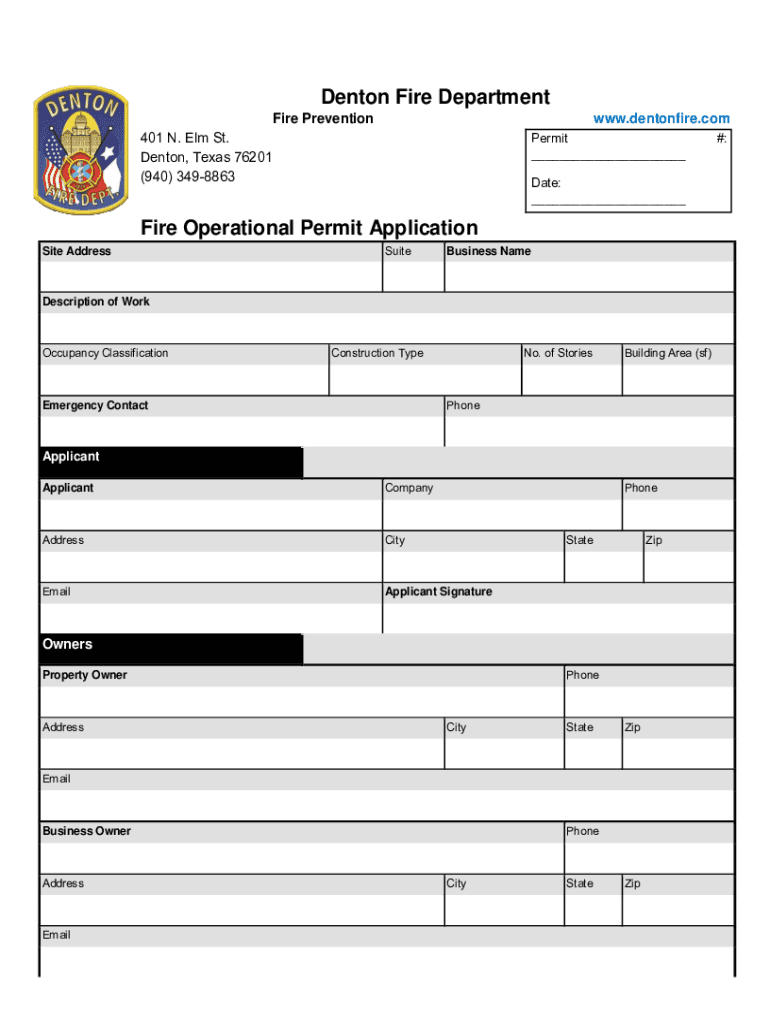 Fillable Online Fire Operational Permit Application - Denton, TX Fax ...