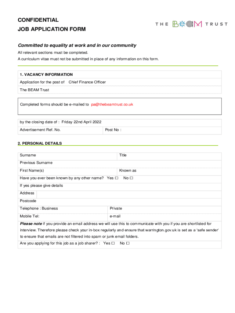 Fillable Online thebeamtrust.co.uk 03 Application-Form-July ...