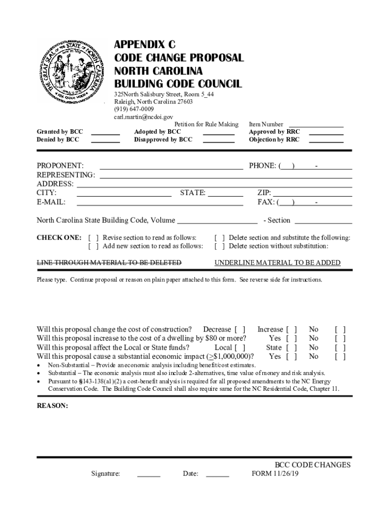 Fillable Online www.ncosfm.gov code-change-proposal-form-pdfCode Change ...