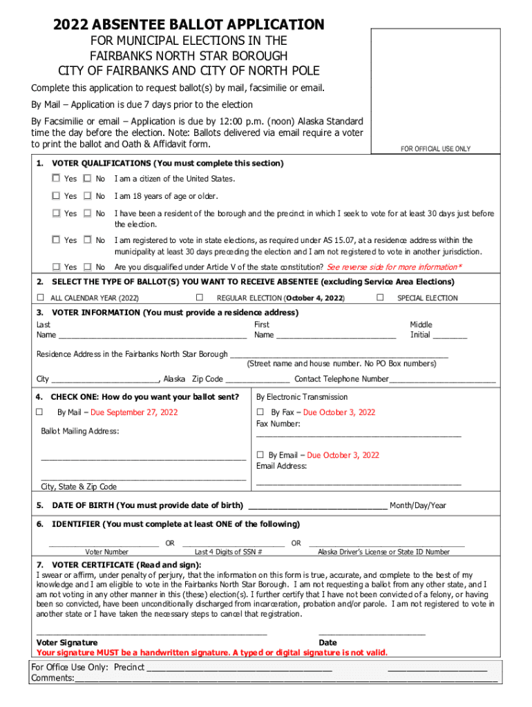 Fillable Online www.fnsb.govDocumentCenterView2022 ABSENTEE BALLOT ...