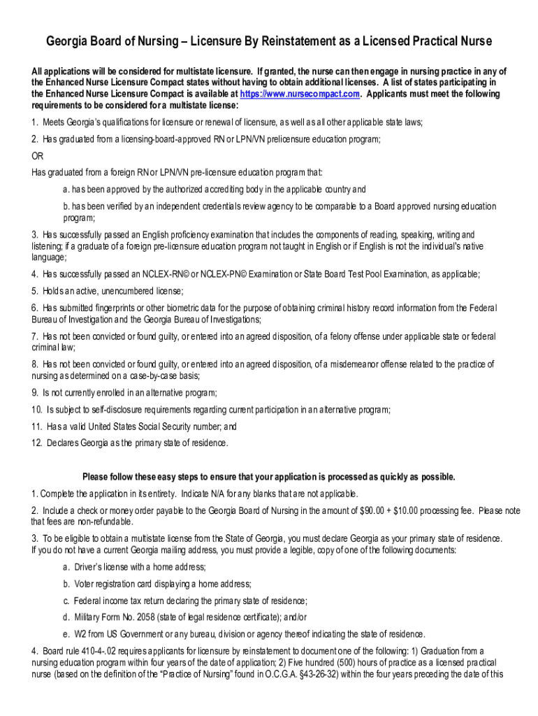 Fillable Online sos ga Georgia Board of Nursing Licensure By ...