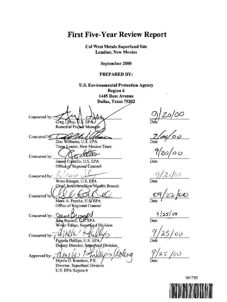 Fillable Online FIRST FIVE YEAR REVIEW REPORT SIGNATURE PAGE FOLLOWED ...