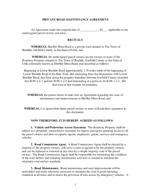 Fillable Online PRIVATE ROAD MAINTENANCE AGREEMENT An Agreement ... Fax ...