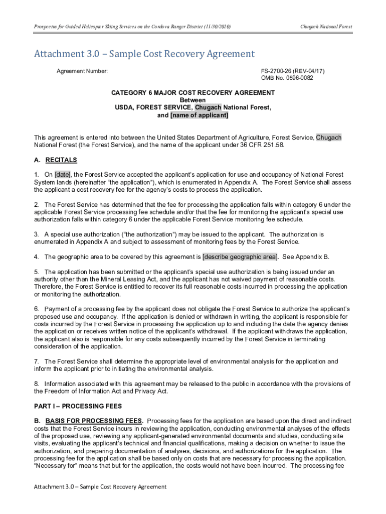 Fillable Online Attachment 3.0 - Sample Cost Recovery Agreement ...