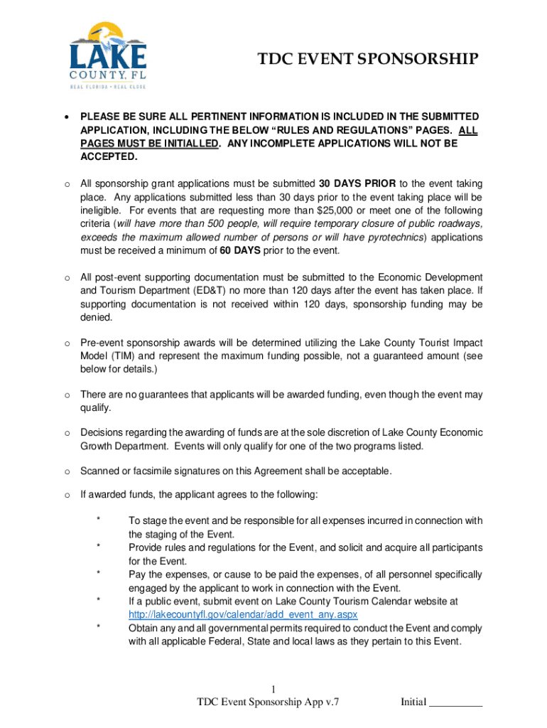 Fillable Online TDC EVENT SPONSORSHIP - Lake County, Florida Fax Email ...