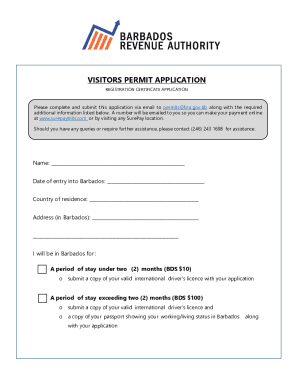 Fillable Online portal.bra.gov.bbVisitorPermitVisitor Permit - Barbados ...