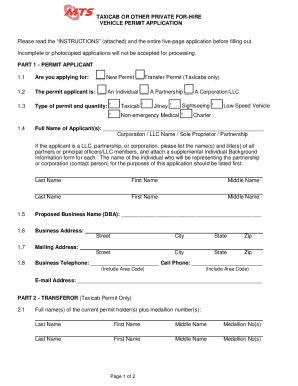 Fillable Online TAXI AND FOR-HIRE VEHICLE PERMIT APPLICATION Fax Email ...