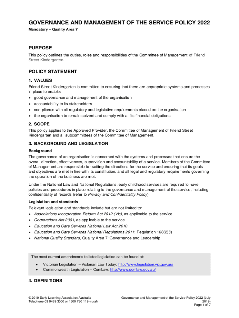 Fillable Online Governance and Management of the ServiceMoriac ...