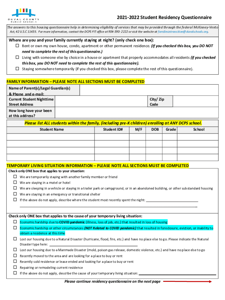 Fillable Online Student Name 2022 - 2023 Student Residency Statement ...