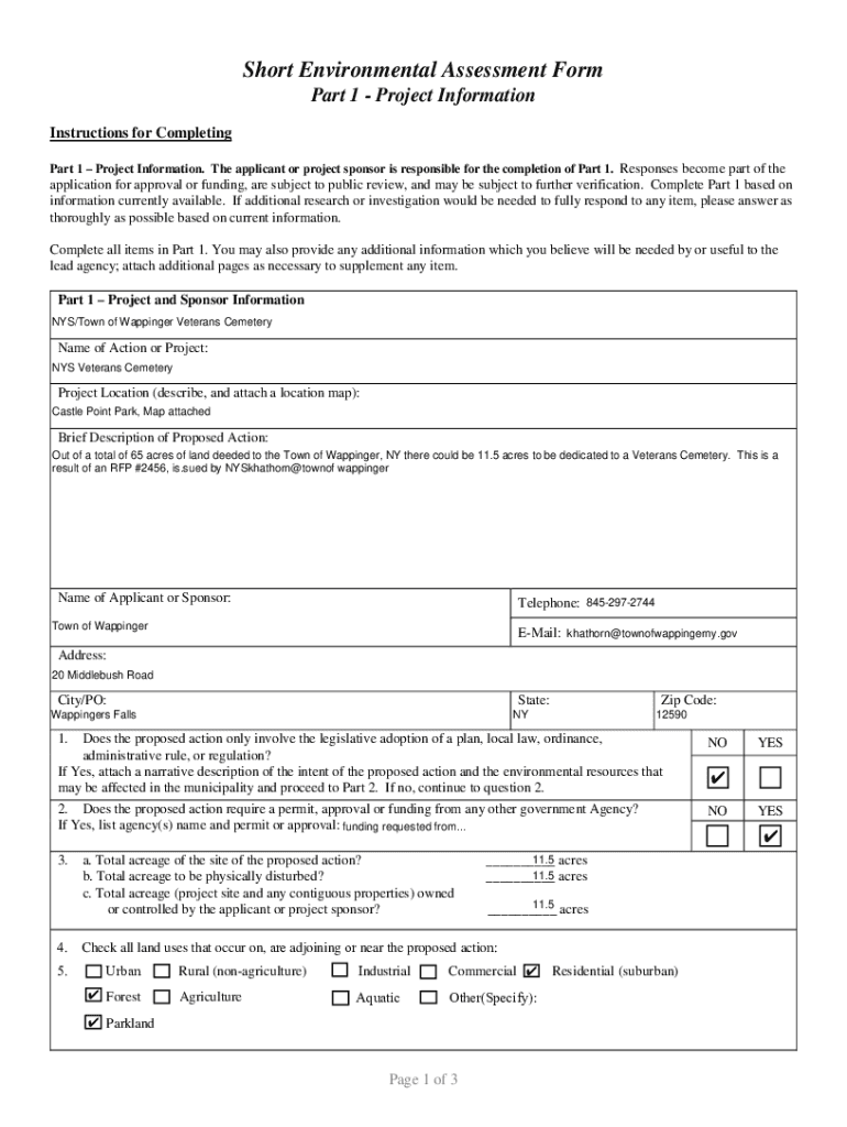Fillable Online veterans ny Short Environmental Assessment Form Fax ...