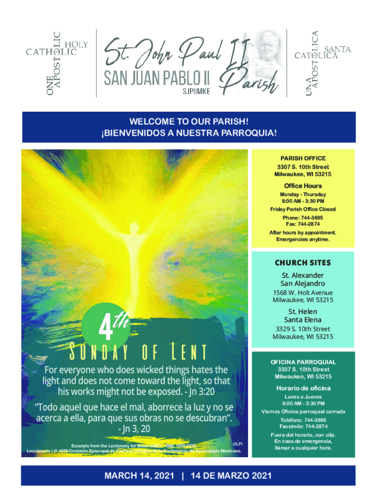 Fillable Online WELCOME TO OUR PARISH! BIENVENIDOS A NUESTRA PARROQUIA ...