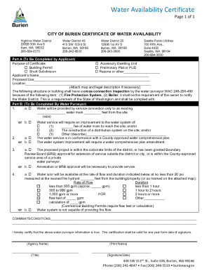 Fillable Online Water Availability Certificate Fax Email Print - pdfFiller